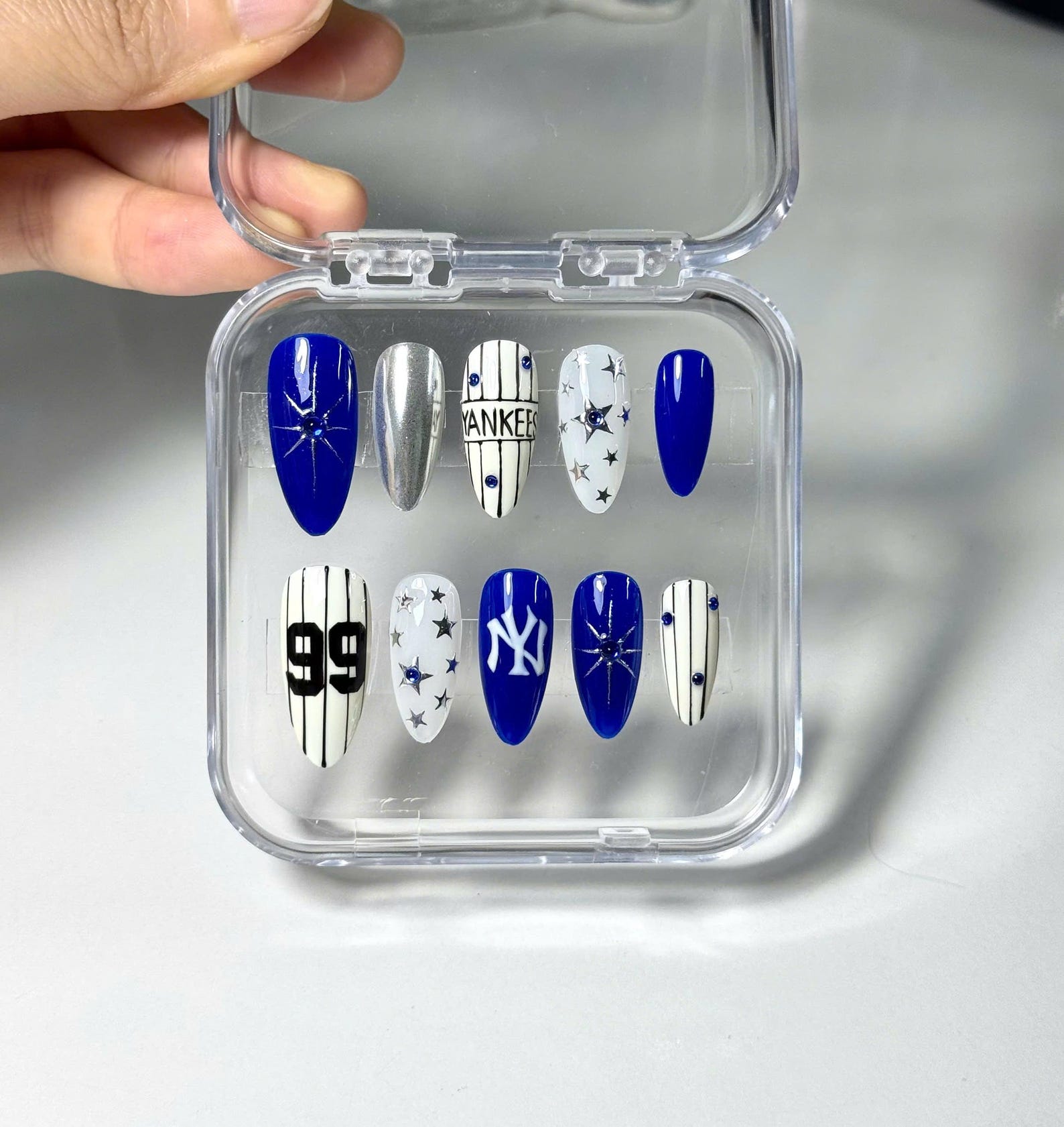 NY Yankees Press-on Nails: Royal Blue Baseball Theme With Star Accents ...