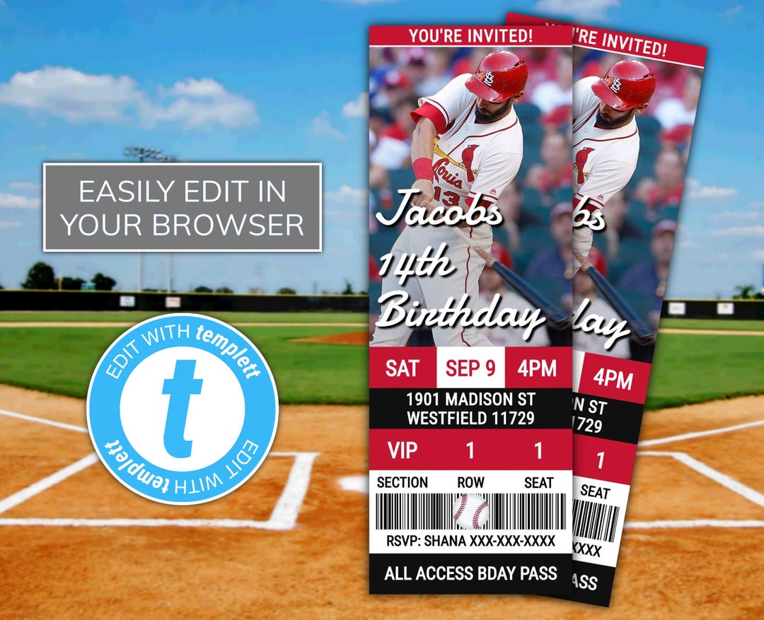 MLB Birthday Invitation St. Louis Cardinals Baseball Gift Ticket ...