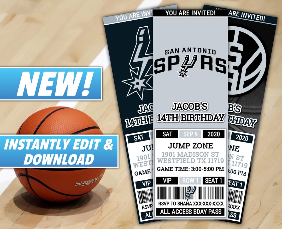 San Antonio Spurs Basketball Birthday Invitation, NBA Sports Ticket ...
