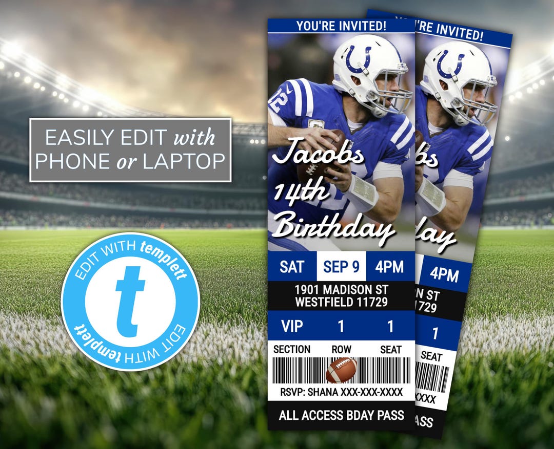 NFL Birthday Invitation Indianapolis Colts Football Gift Ticket ...