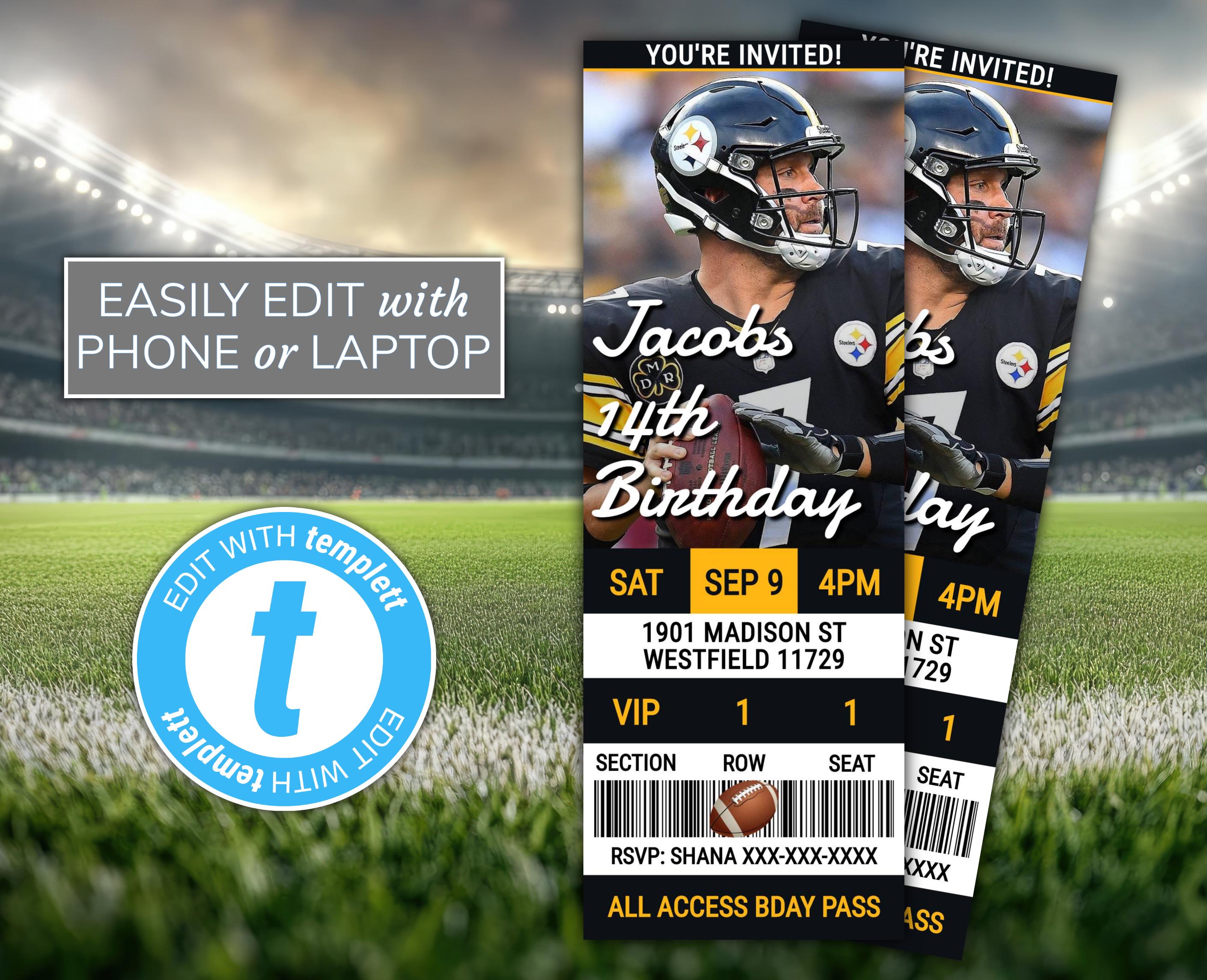 NFL Birthday Invitation Pittsburgh Steelers Football Gift Ticket ...