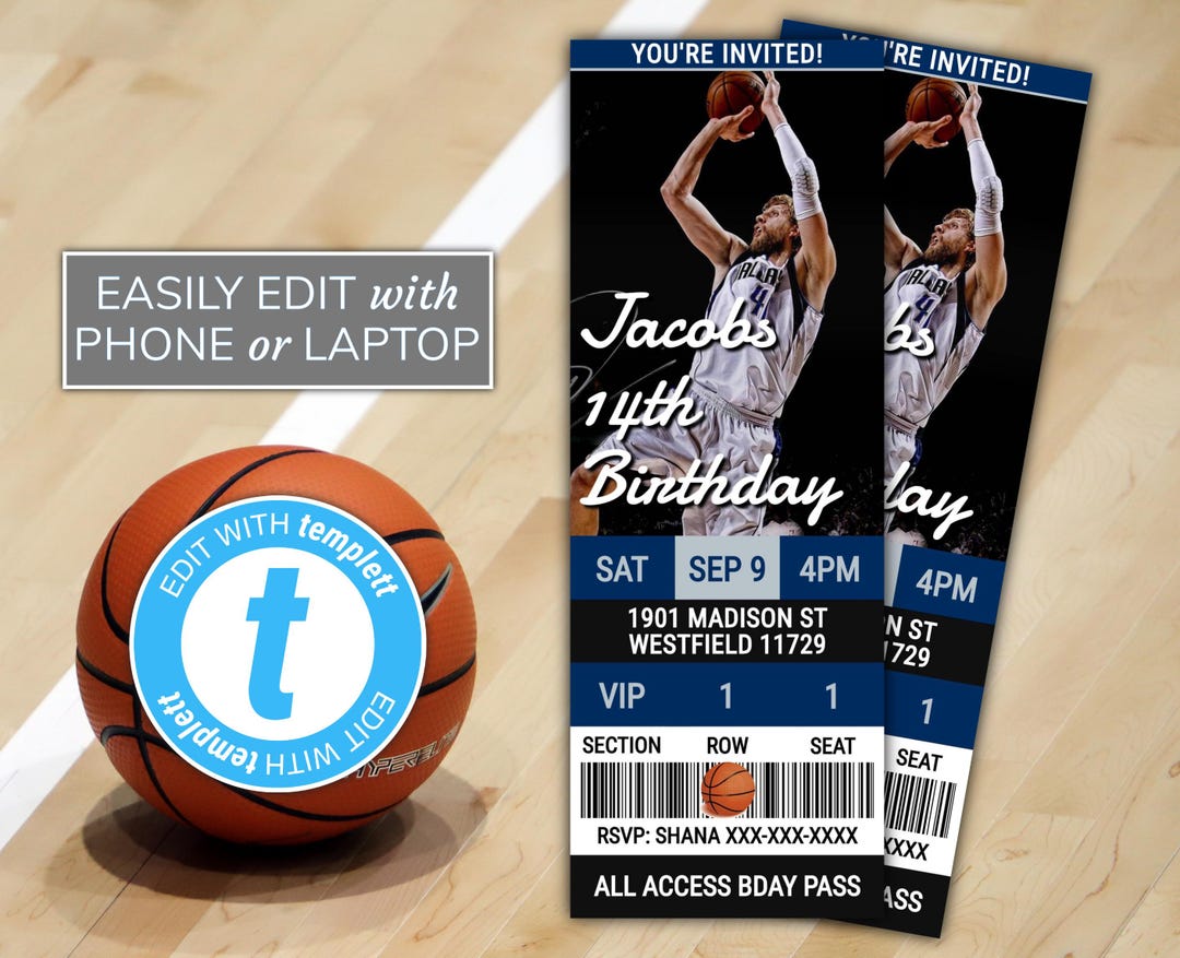 NBA Birthday Invitation Dallas Mavericks Basketball Gift Ticket ...