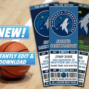 Timberwolves Basketball Birthday Party Invitation - Etsy