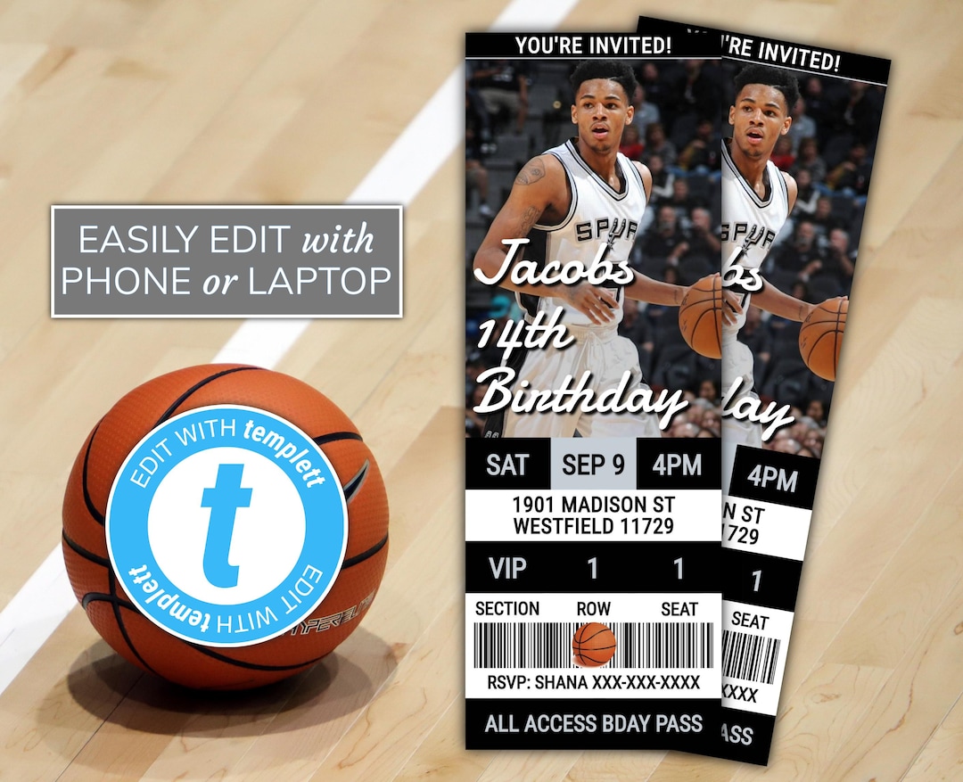 NBA Birthday Invitation San Antonio Spurs Basketball Gift Ticket ...