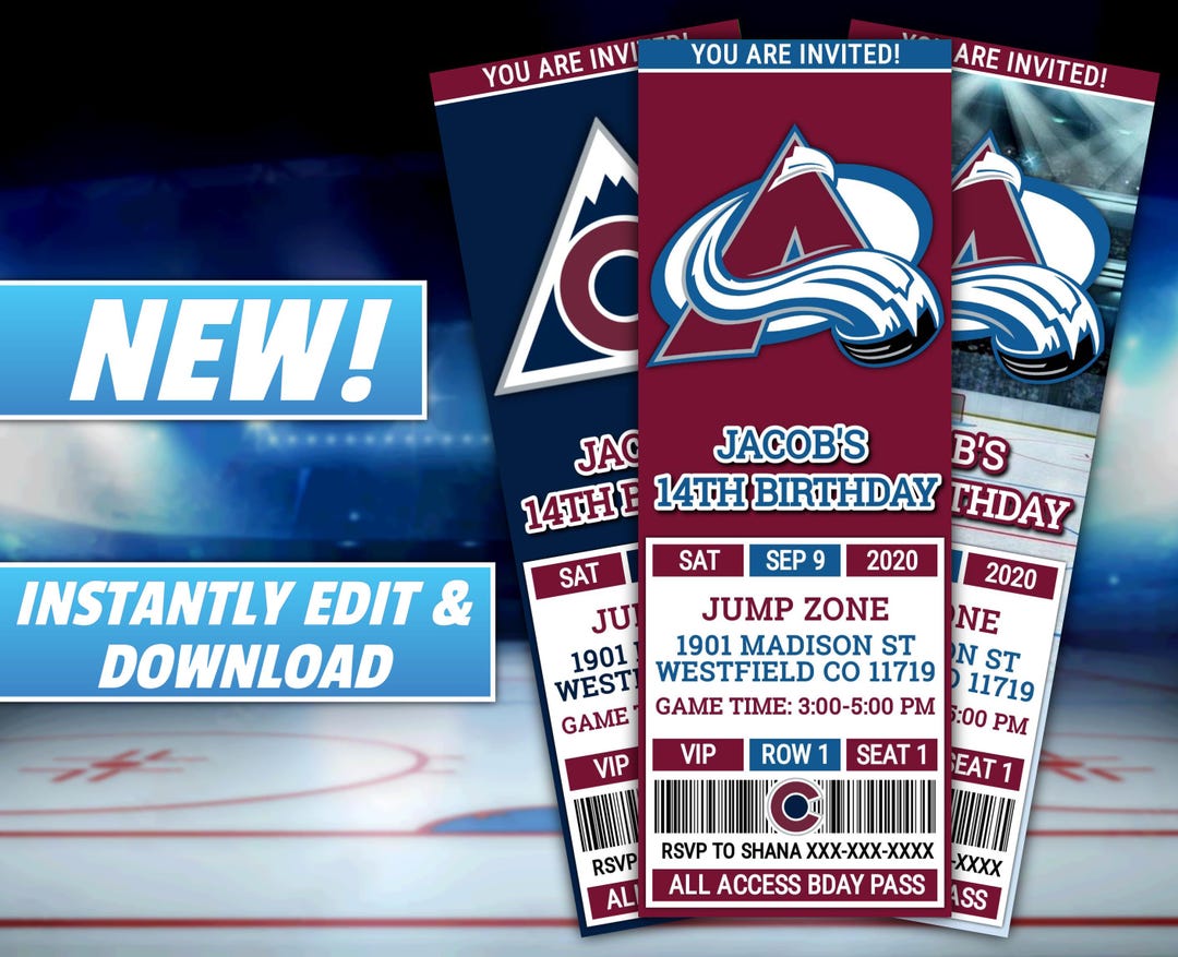 Colorado Avalanche Hockey Birthday Invitation, NHL Sports Ticket ...