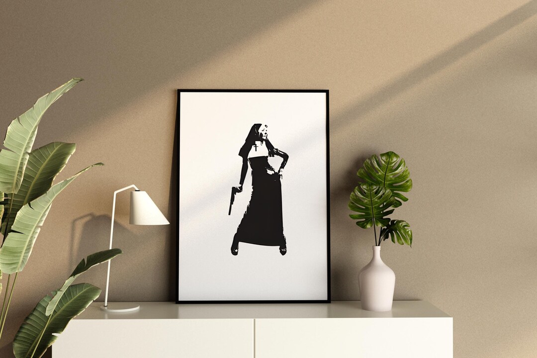 Bad Nun Canvas Painting,nun With a Gun,nuncanvas,nun Wall Art,nun Home ...