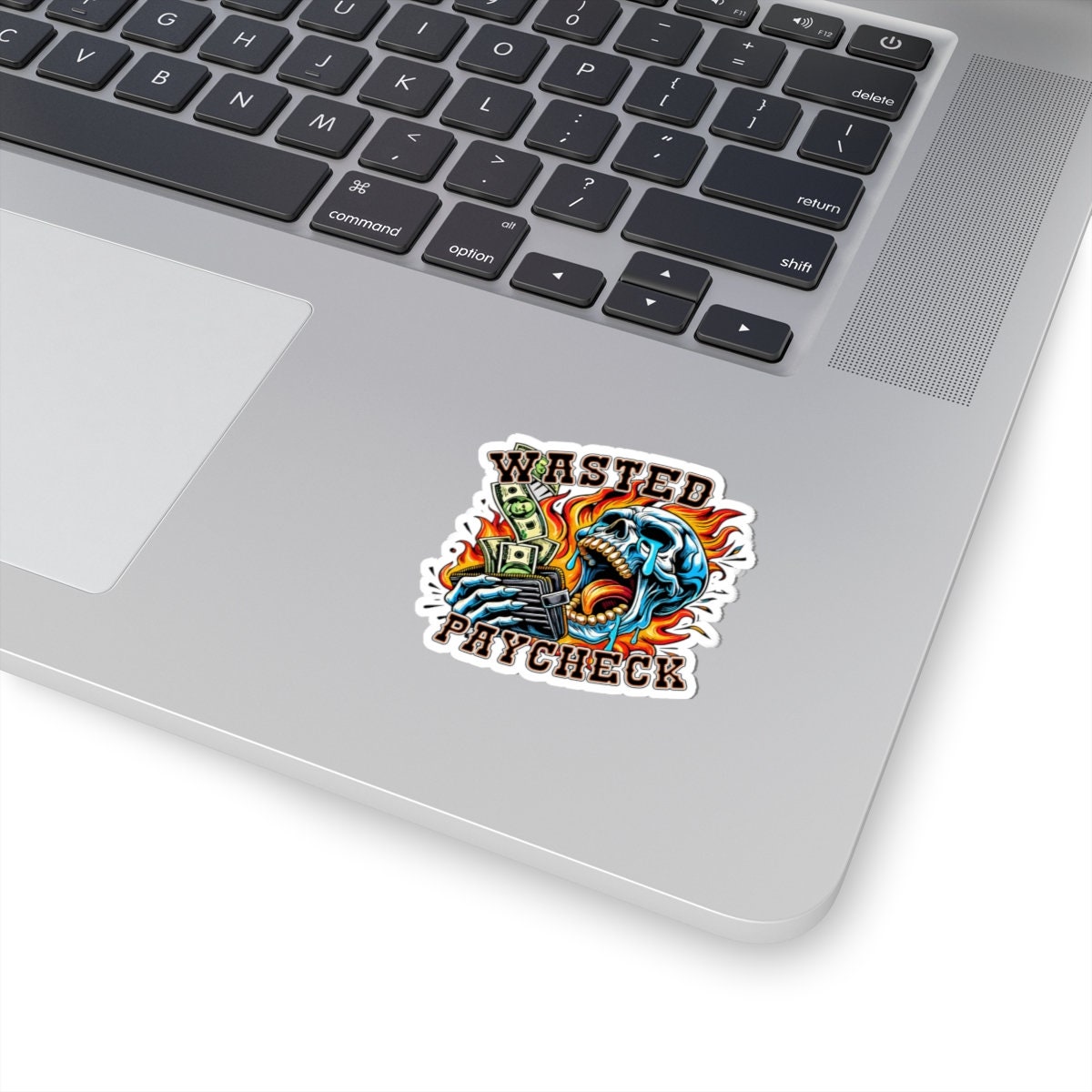 Wasted Paycheck Skull Sticker Flaming Skull Money Art Decal Dark Humor ...