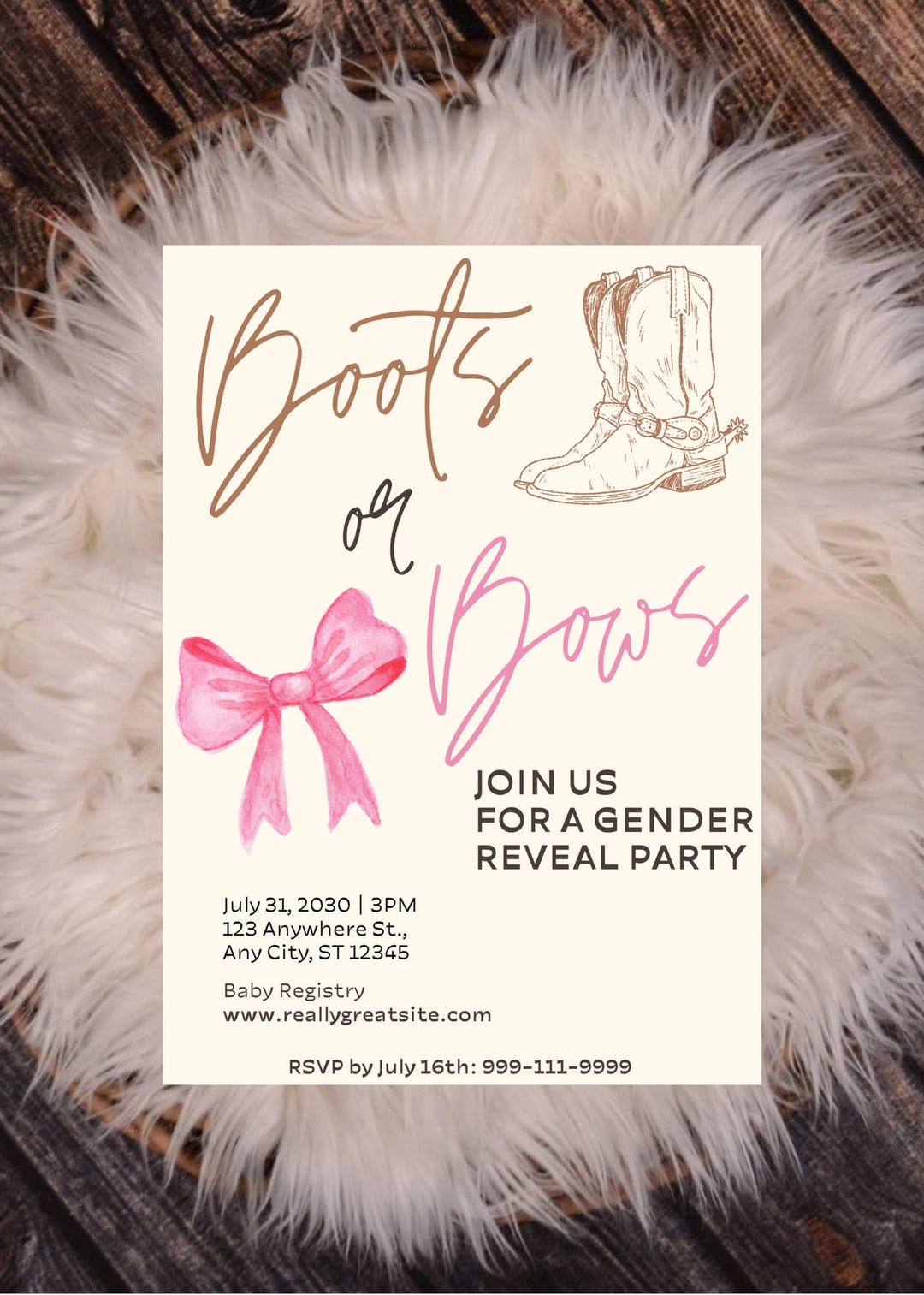 Boots or Bows Gender Reveal Invitation Template | Cowboy | Boots or Bows | Party | Digital ...