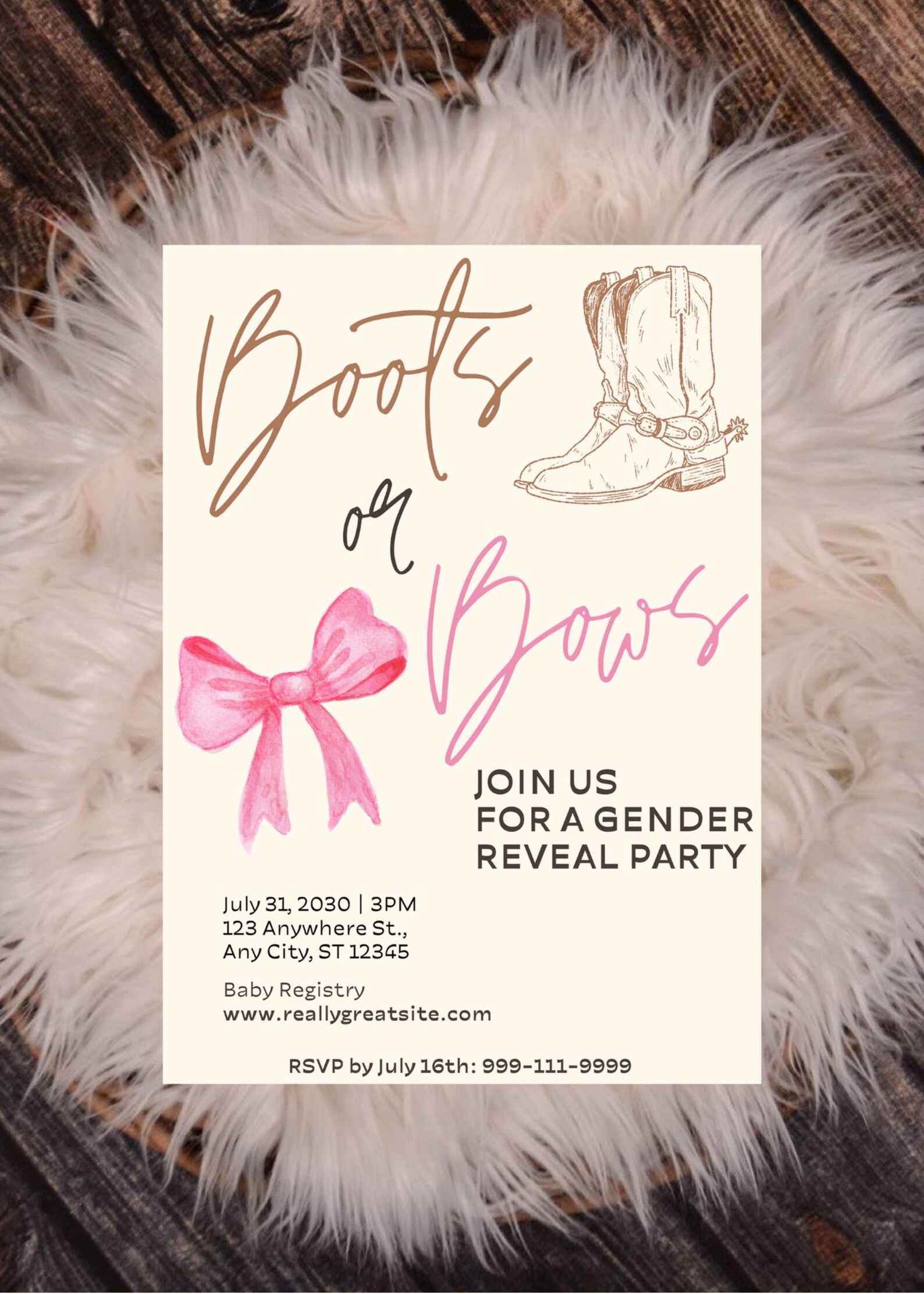 Boots or Bows Gender Reveal Invitation Template | Cowboy | Boots or ...