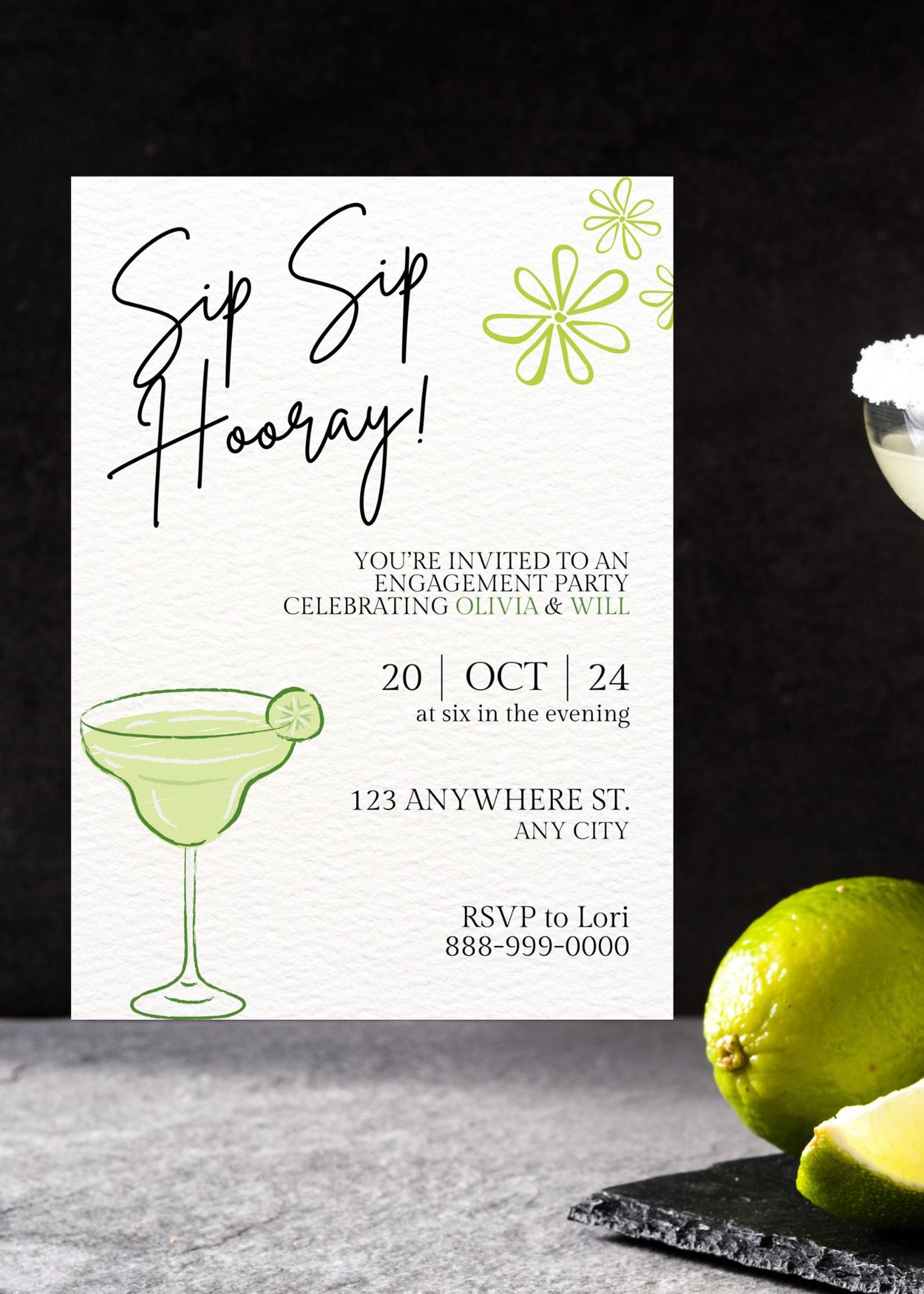 Sip Sip Hooray Engagement Party Invitation Template (digital Download ...