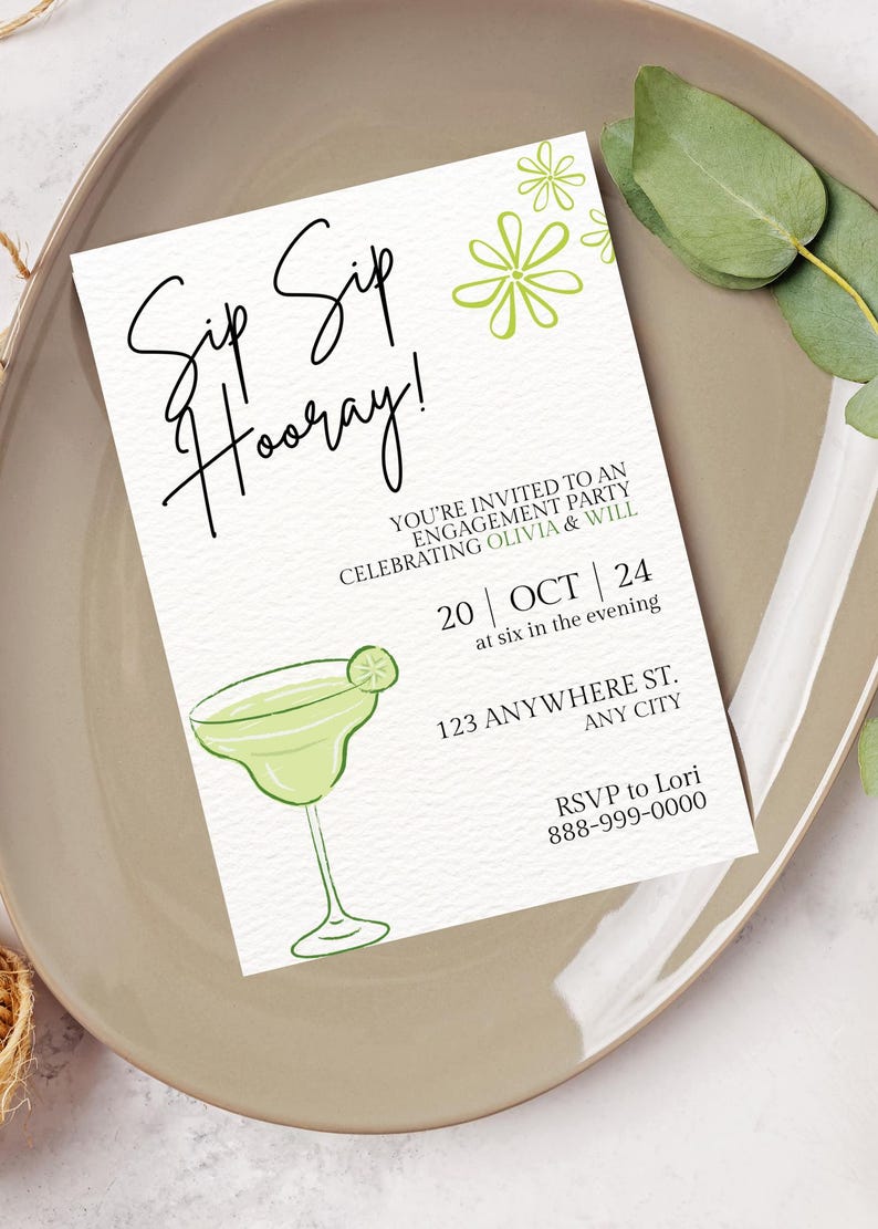 Sip Sip Hooray Engagement Party Invitation Template (digital Download ...