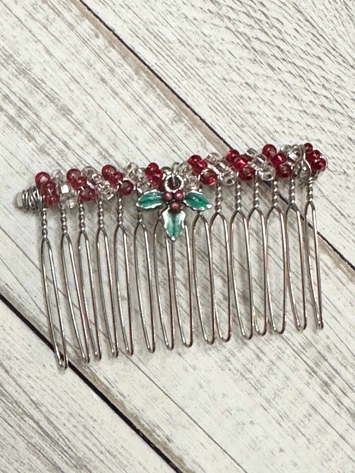 Beaded Holly Wire Comb Hair Accessory - Etsy