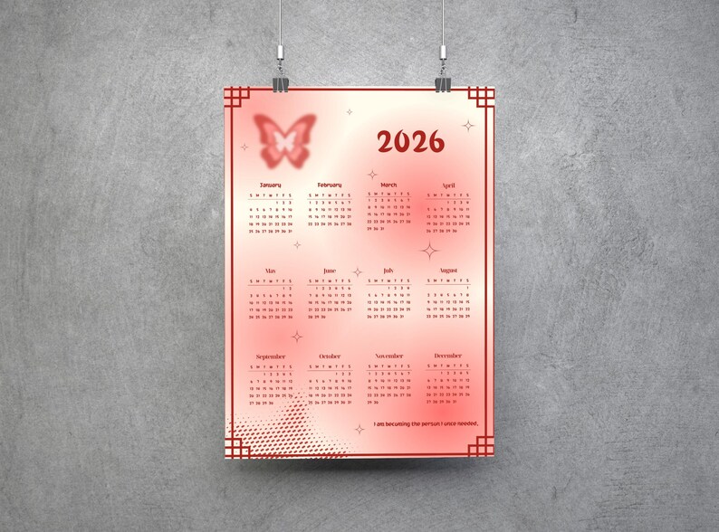 2026 Aesthetic Calendar Poster Printable – Motivational Quote Wall Art ...