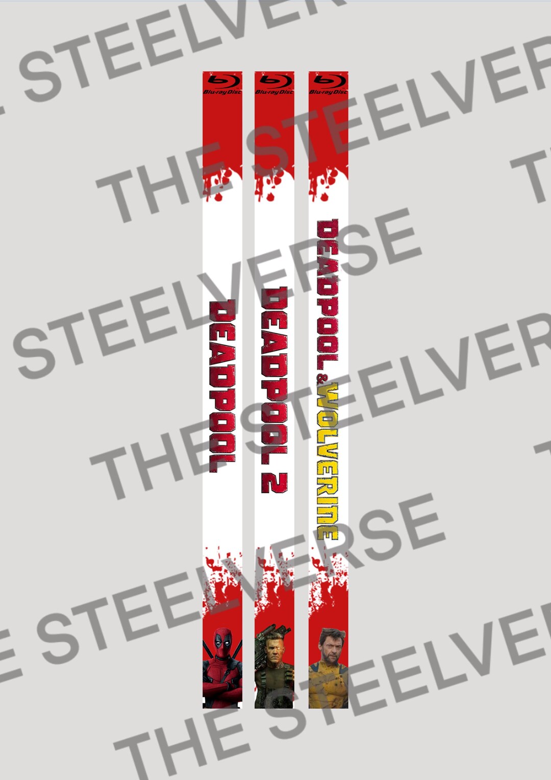 Deadpool 1, Deadpool 2 & Deadpool and Wolverine, Steelbook Spine Covers ...