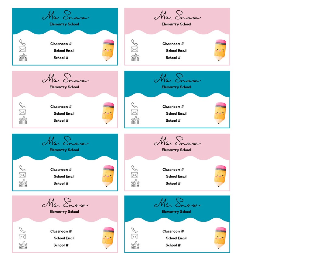 Teacher Contact Cards - Etsy