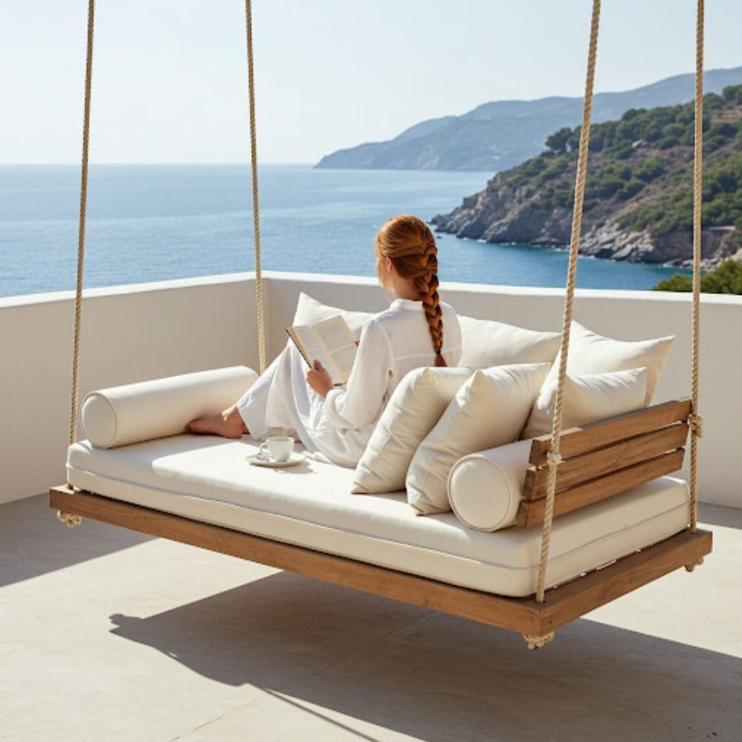 Porch Swing Sofa, Wooden and Rope Swing Daybed, Spruce Wood Sofa ...