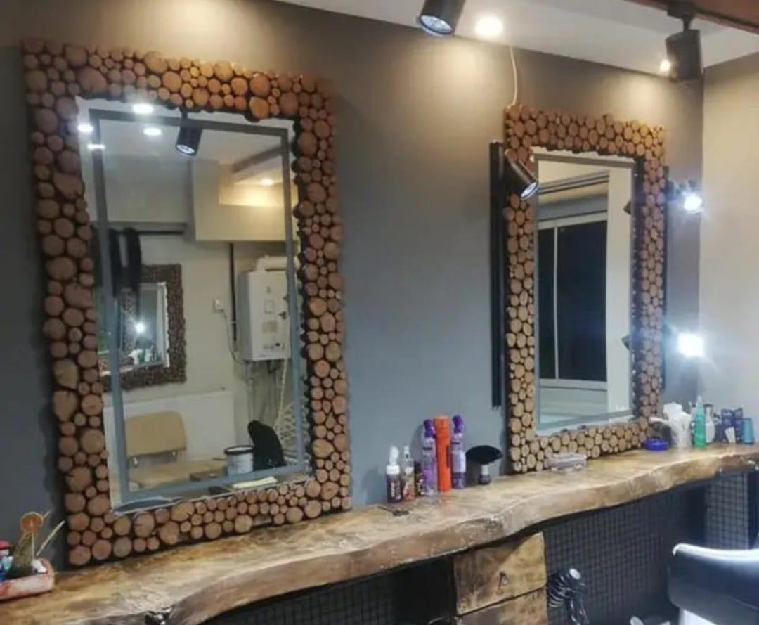 Rustic Mirror, Customizable Size Authentic Design Wood Mirror, Bedroom ...