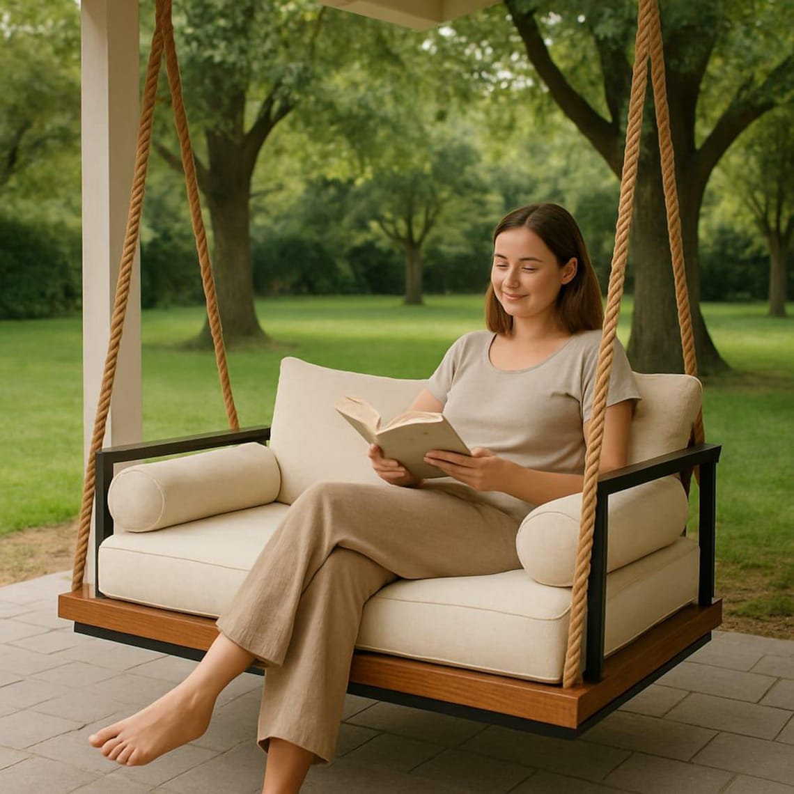 Modern Striped Comfortable Swing Sofa - Indoor and Outdoor Enjoyment With, Swing Sofa, Wood ...