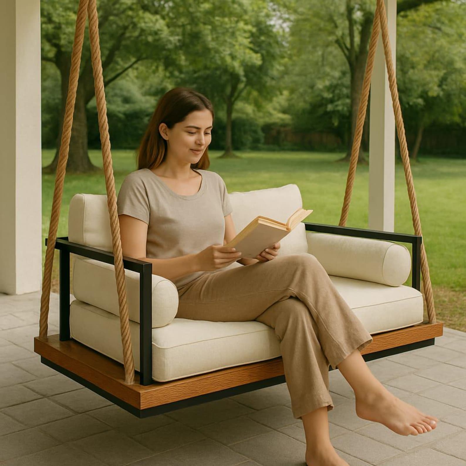 Modern Striped Comfortable Swing Sofa - Indoor and Outdoor Enjoyment With, Swing Sofa, Wood ...