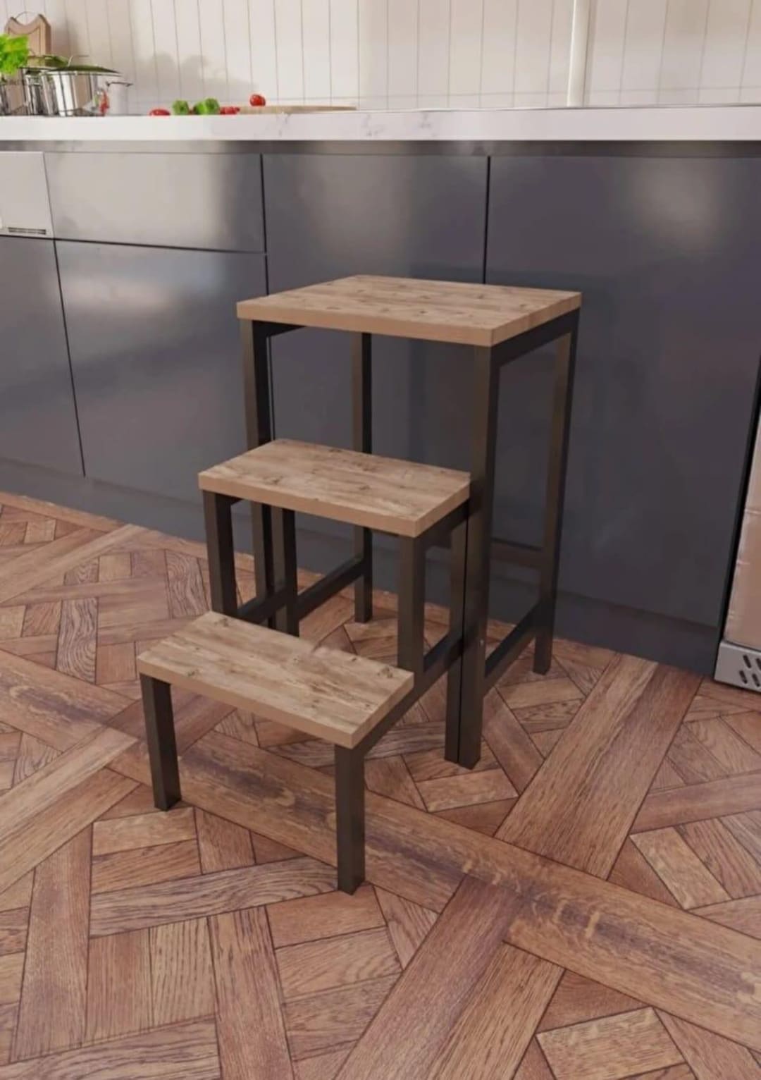 3-step Kitchen Stool Ladder, Decorative Ladder, Wooden Step Shelf, Step ...