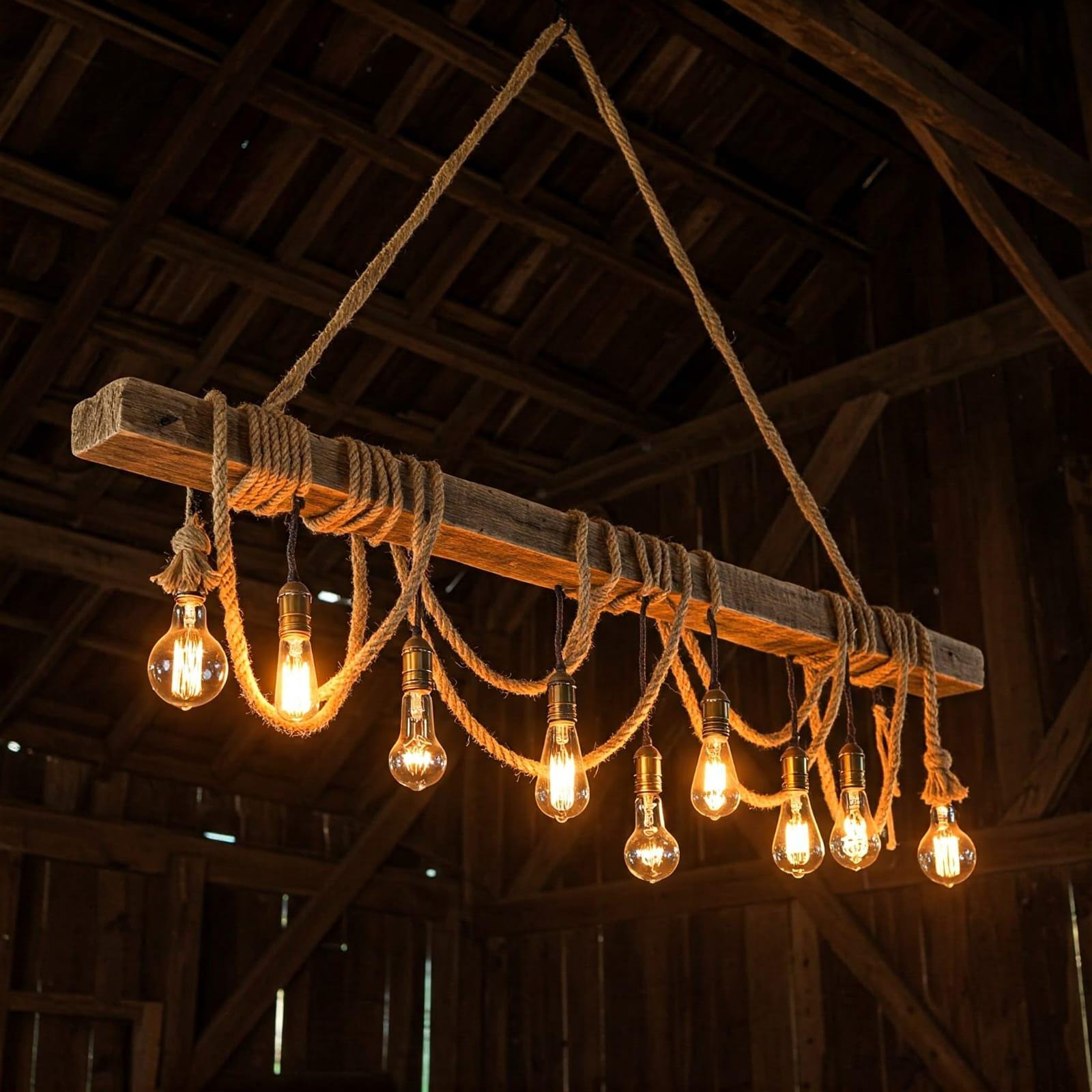 Vintage Rustic Chandelier, Rustic Rope Wood Beam Chandelier, Farmhouse ...