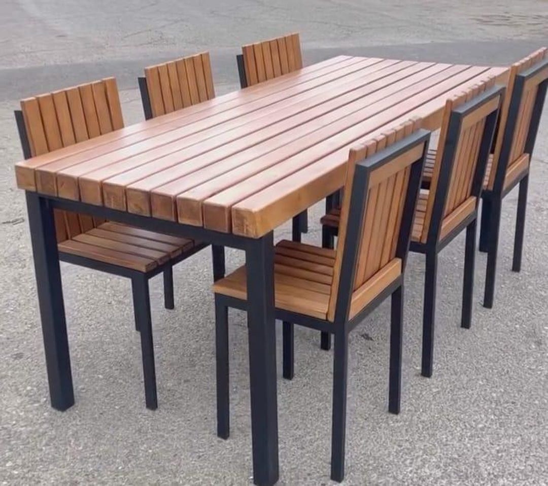 Industrial Solid Wood Table Set, Rustic Design Dining Table, Dining ...