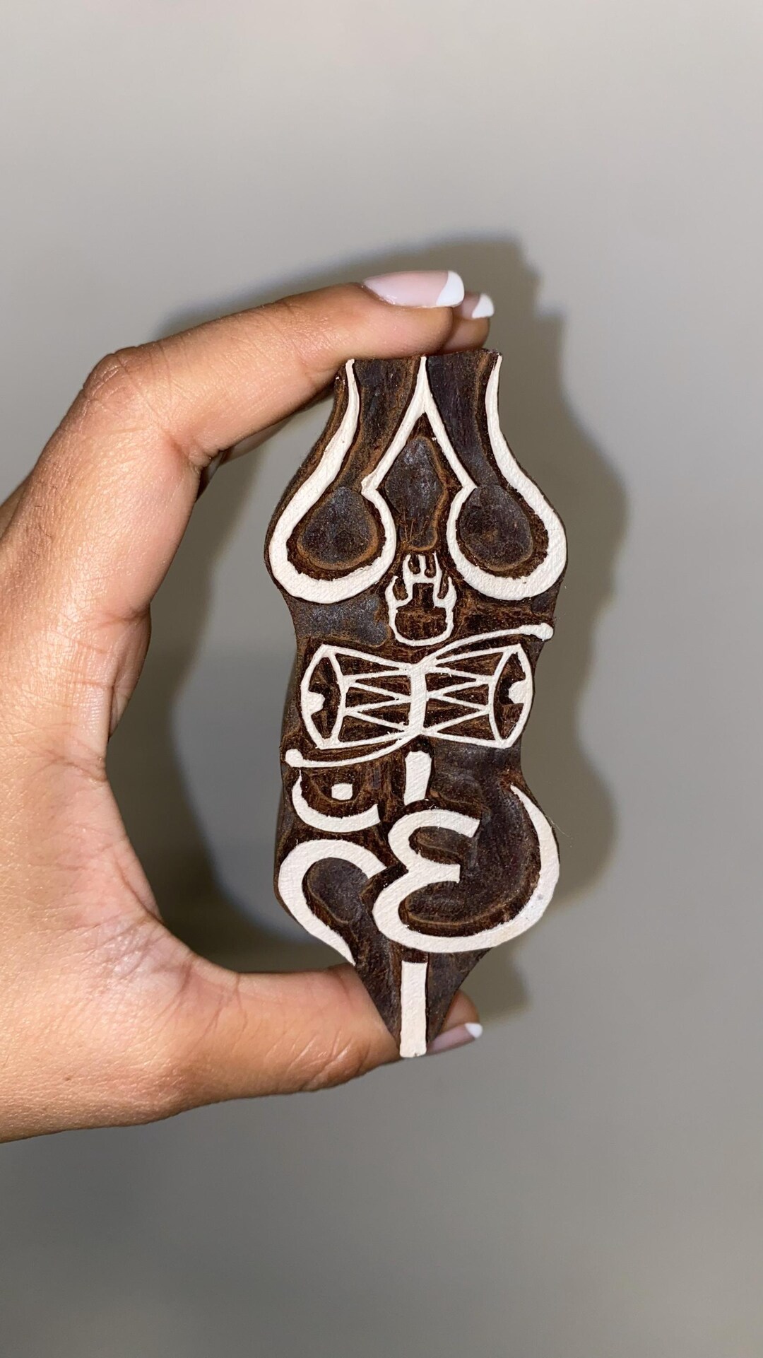 Hand Carved Trishom Wooden Block Stamp: Shiva Trident, Damaru, Om - Etsy