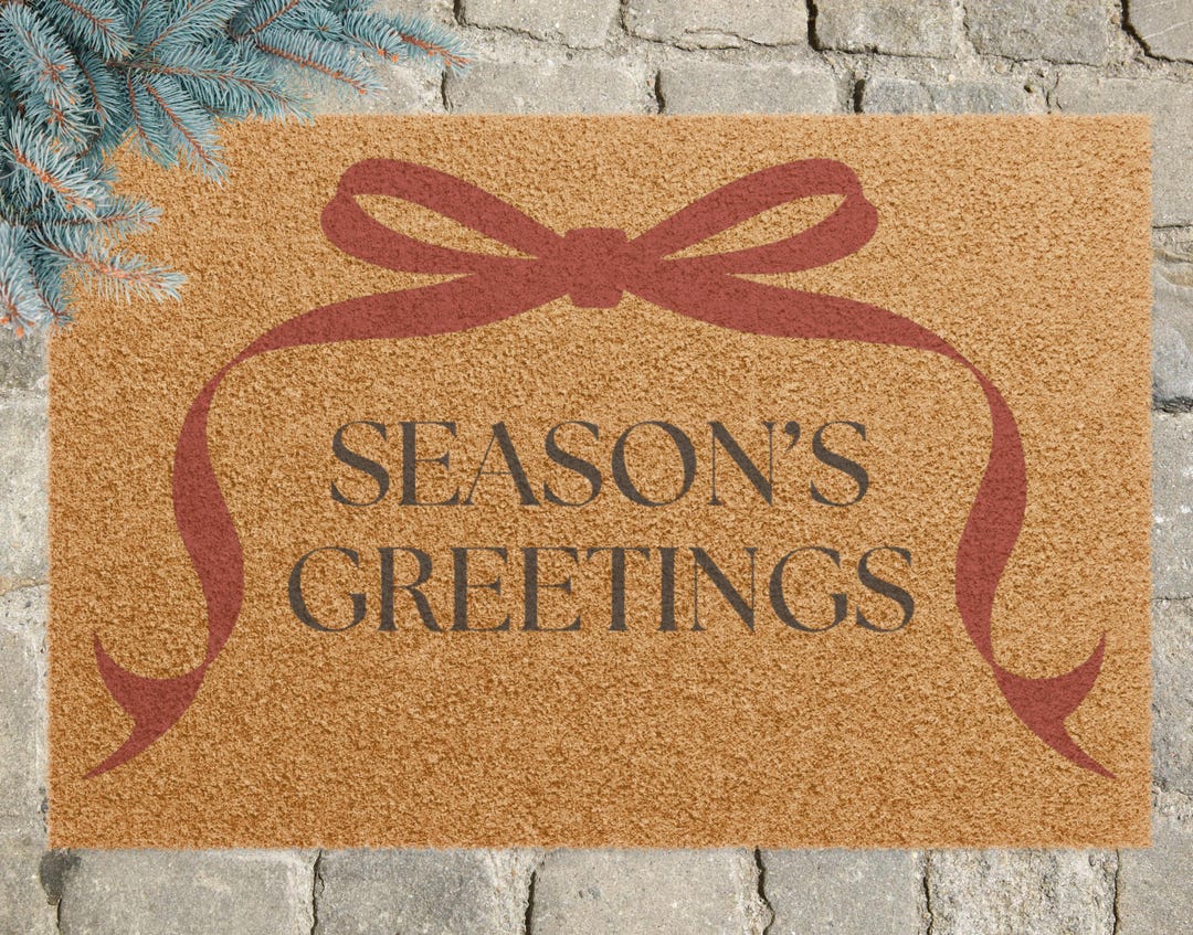 Red Bow Season's Greetings Doormat, Festive Holiday Doormat, Coir ...