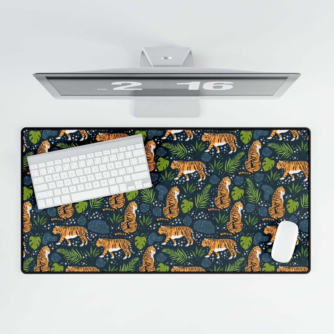 Tropical Tiger Desk Mat, Animal Print Desk Mat, Jungle Office Desk Mat ...