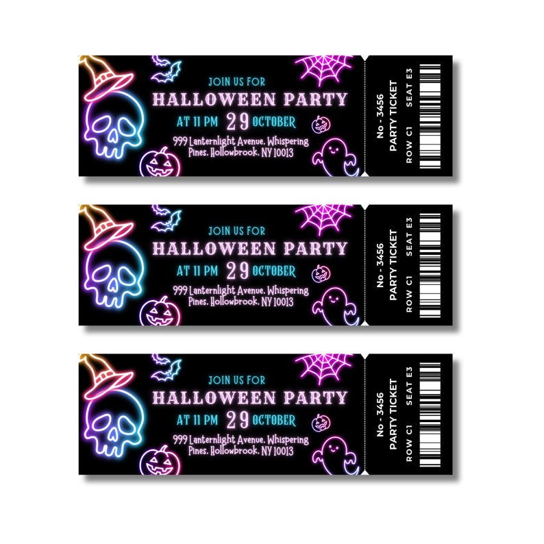 Spooky Halloween Ticket Invitation Template Editable Canva Digital ...