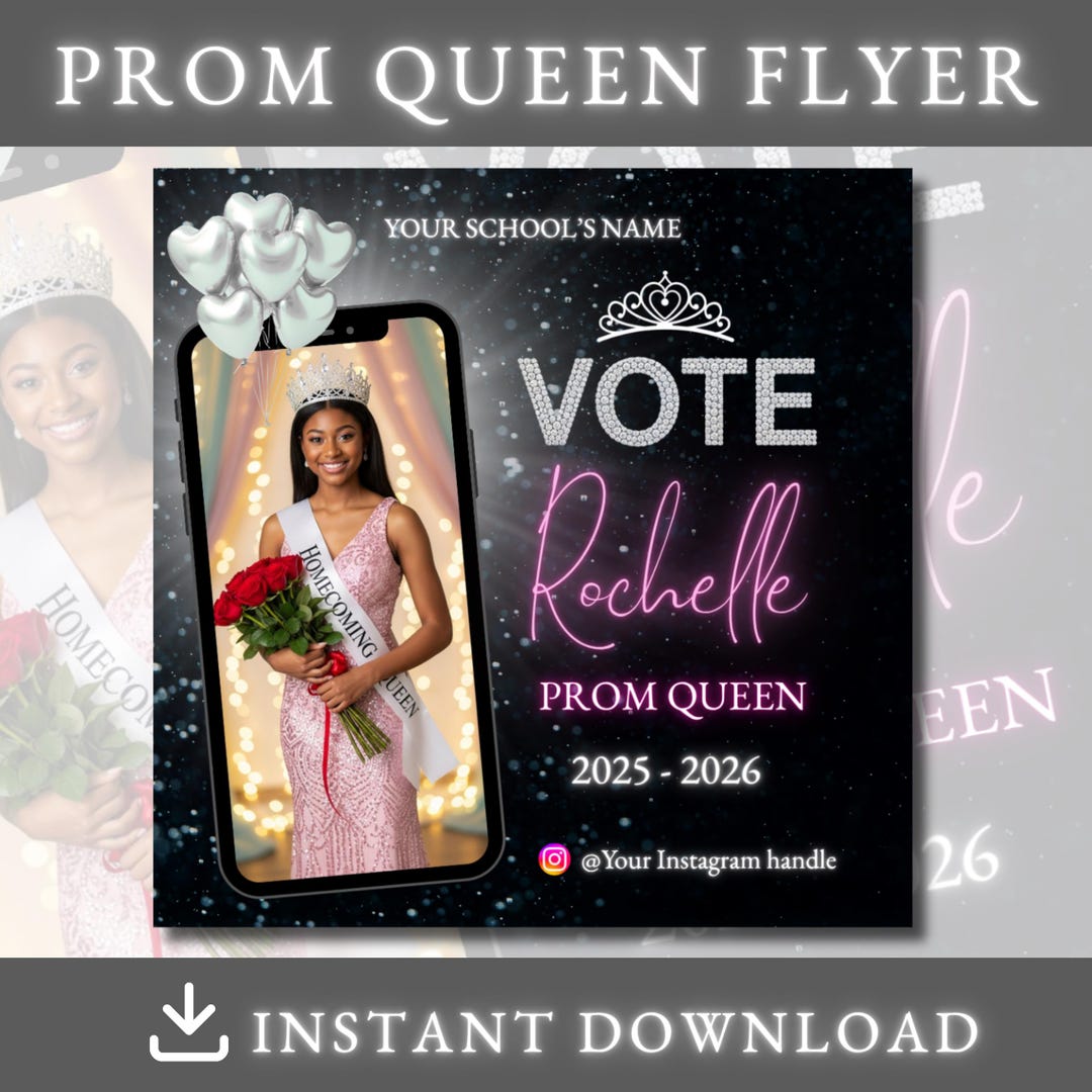 Editable Homecoming Queen Flyer Canva School Dance Poster Digital ...