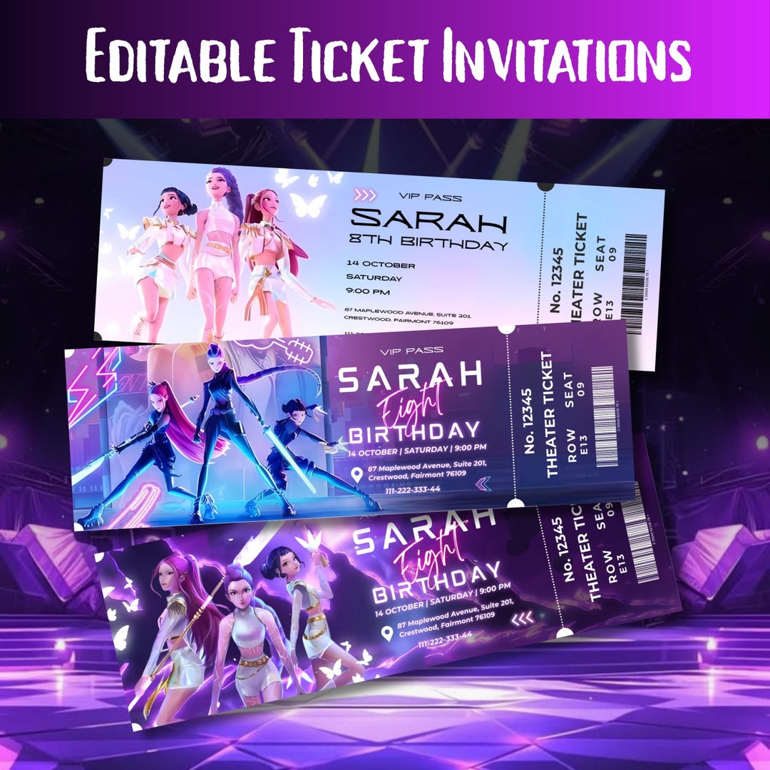 Kpop Demon Hunter Invite K-pop Ticket Invitation Editable Canva K-pop Ticket Template Digital ...