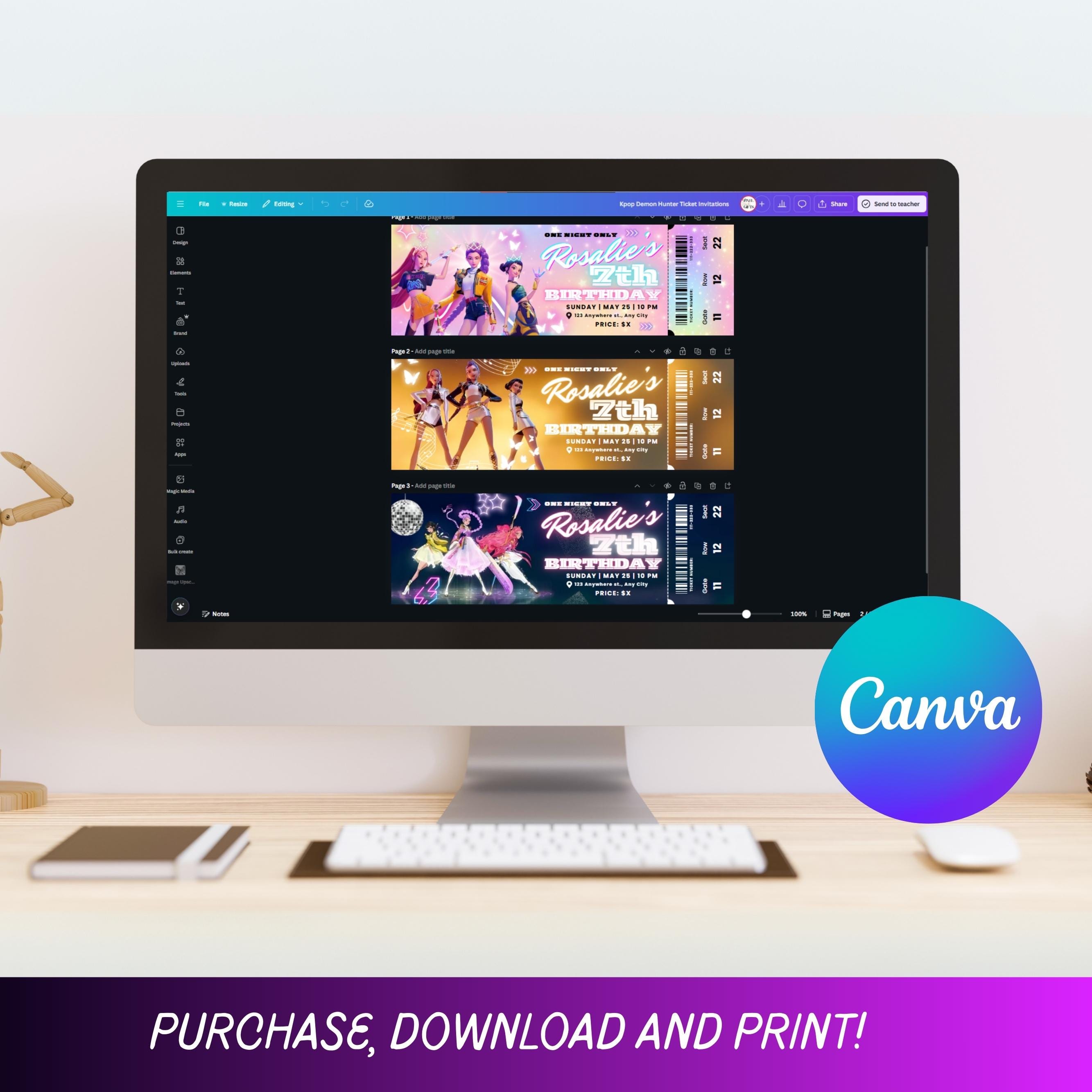 Kpop Demon Hunter Invite K-pop Ticket Invitation Editable Canva K-pop ...
