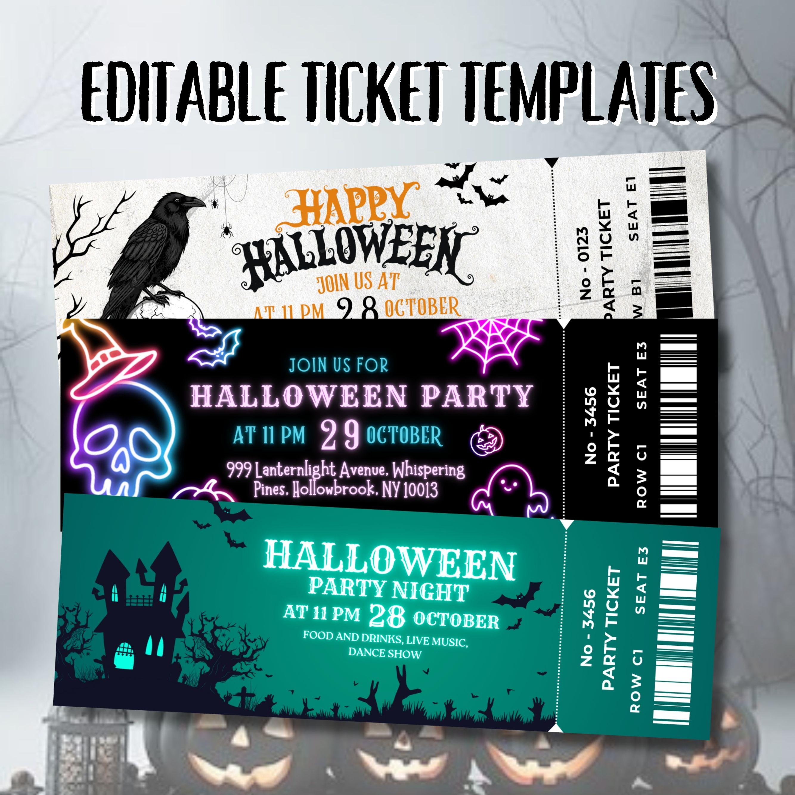 Spooky Halloween Ticket Invitation Template Editable Canva Digital ...