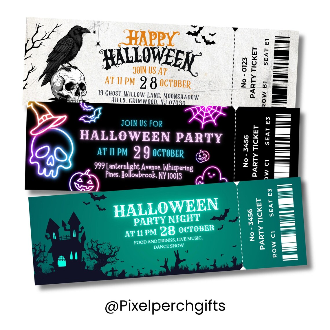 Spooky Halloween Ticket Invitation Template Editable Canva Digital ...