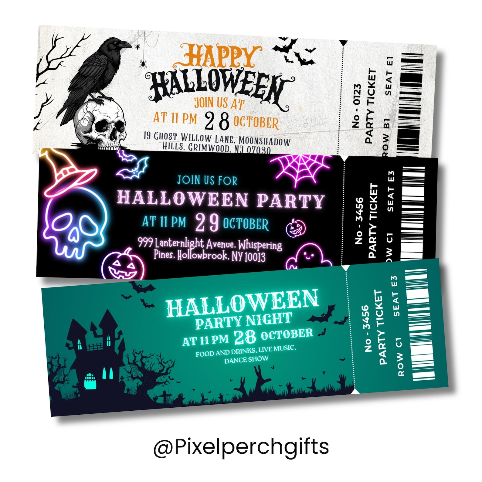 Spooky Halloween Ticket Invitation Template Editable Canva Digital ...