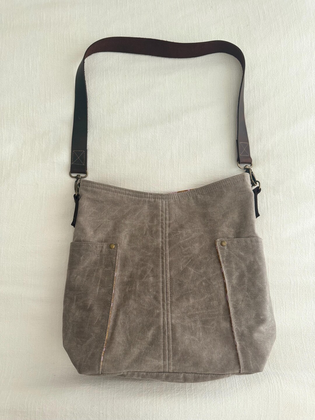 Compass Waxed Canvas Shoulder Bag Slouch Lightweight Grey - Etsy