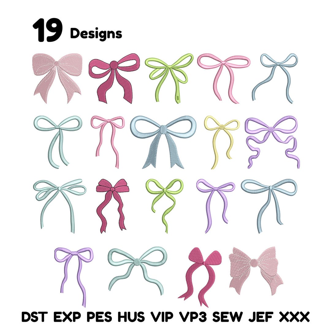 SET OF Bow Embroidery Designs Classic Bow Embroidery Design Cute Mega ...