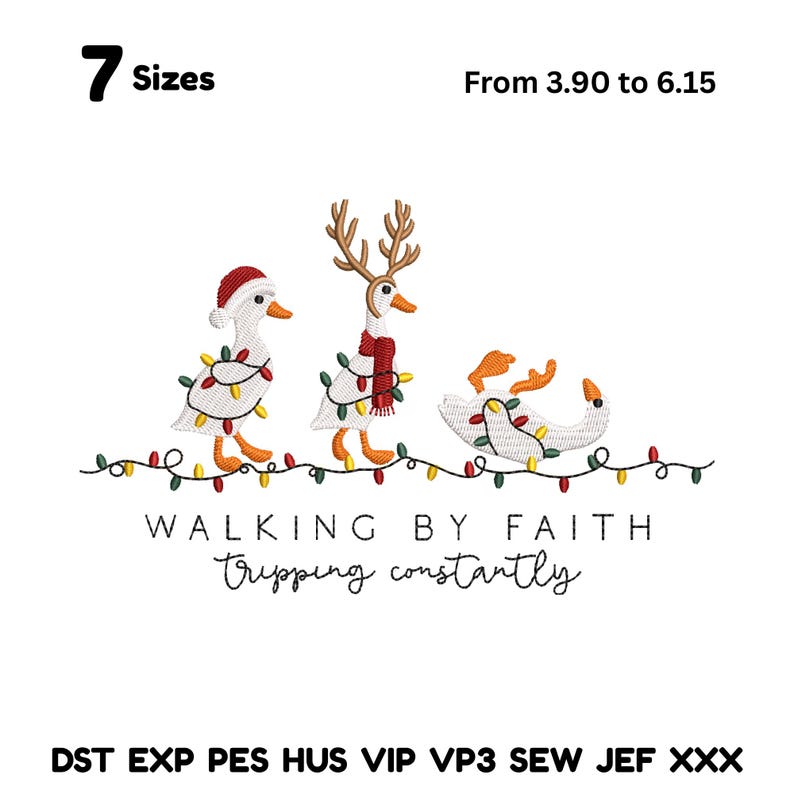 Walking by Faith Tripping Constantly Embroidery Designs Christmas Goose ...