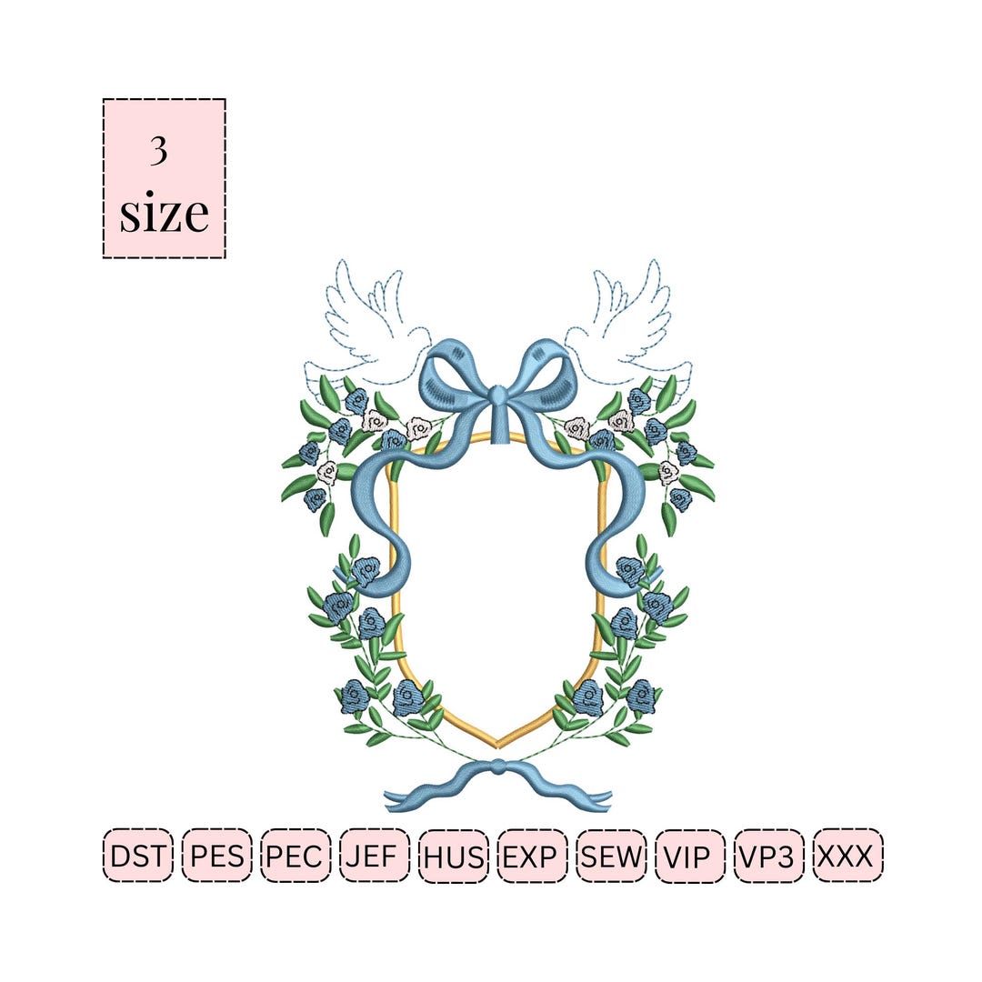 Preppy Hummingbird Crest Grandmillennial Embroidery Design, Digital ...