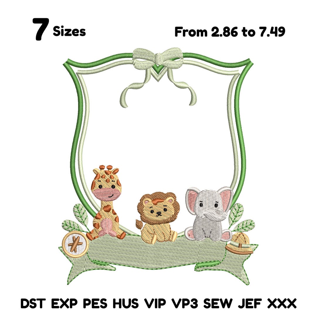 Animal Crest Frame Embroidery File Zoo Animal Frame Giraffe Frame Crest ...