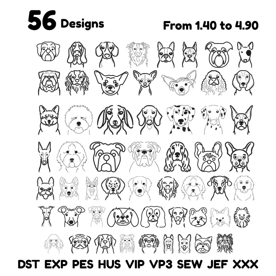 Dogs Breed Outline Machine Embroidered Designs Bundle Line Art Dogs ...