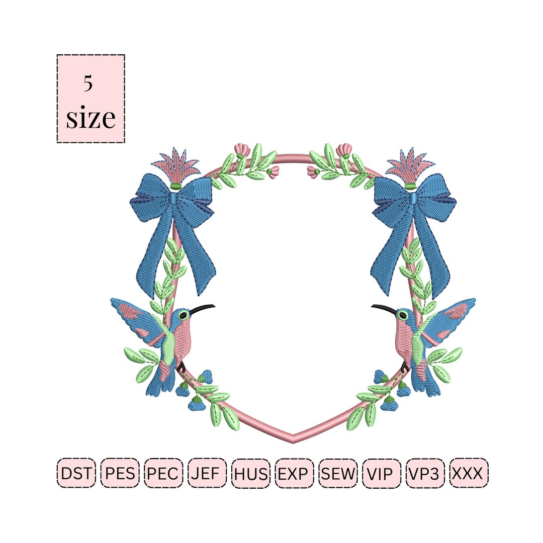 Preppy Hummingbird Crest Grandmillennial Embroidery Design Bird Bow ...