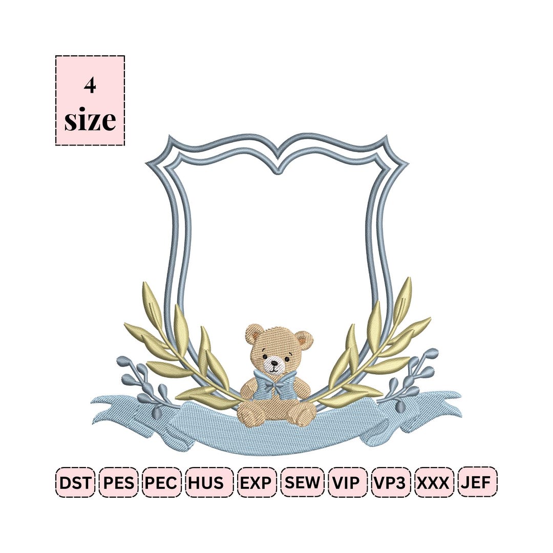 Bear Wreath Crest Frame Embroidery Baby Bear and Branches Monogram ...