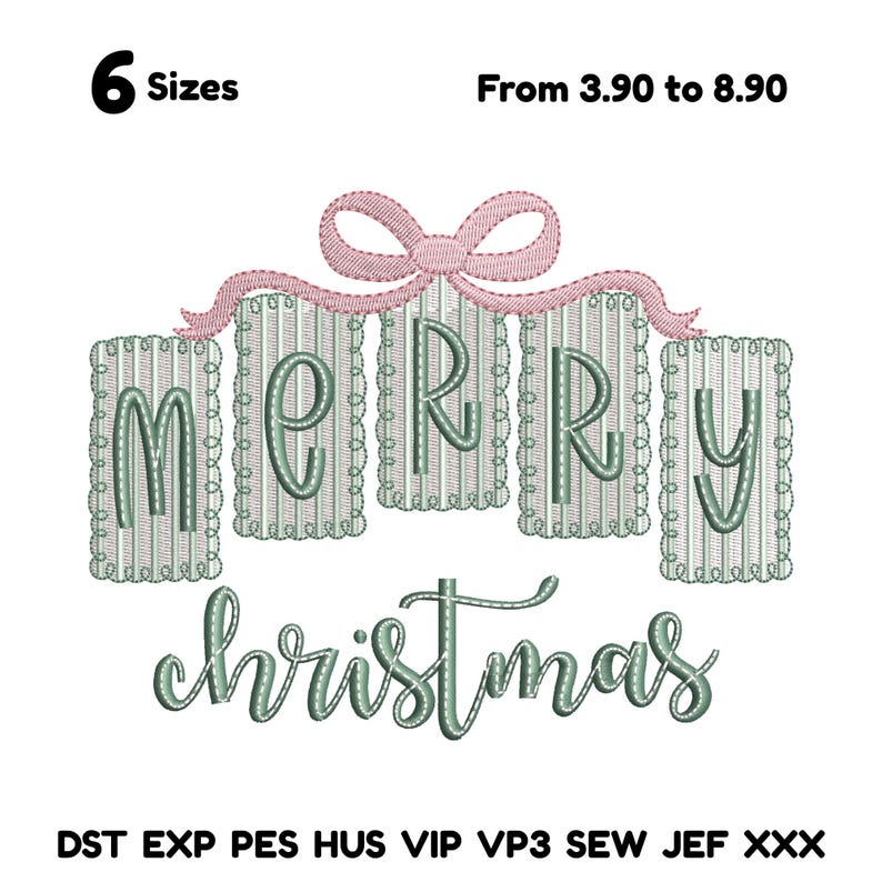Merry Christmas Embroidery Design File Festive Holiday Letters With ...