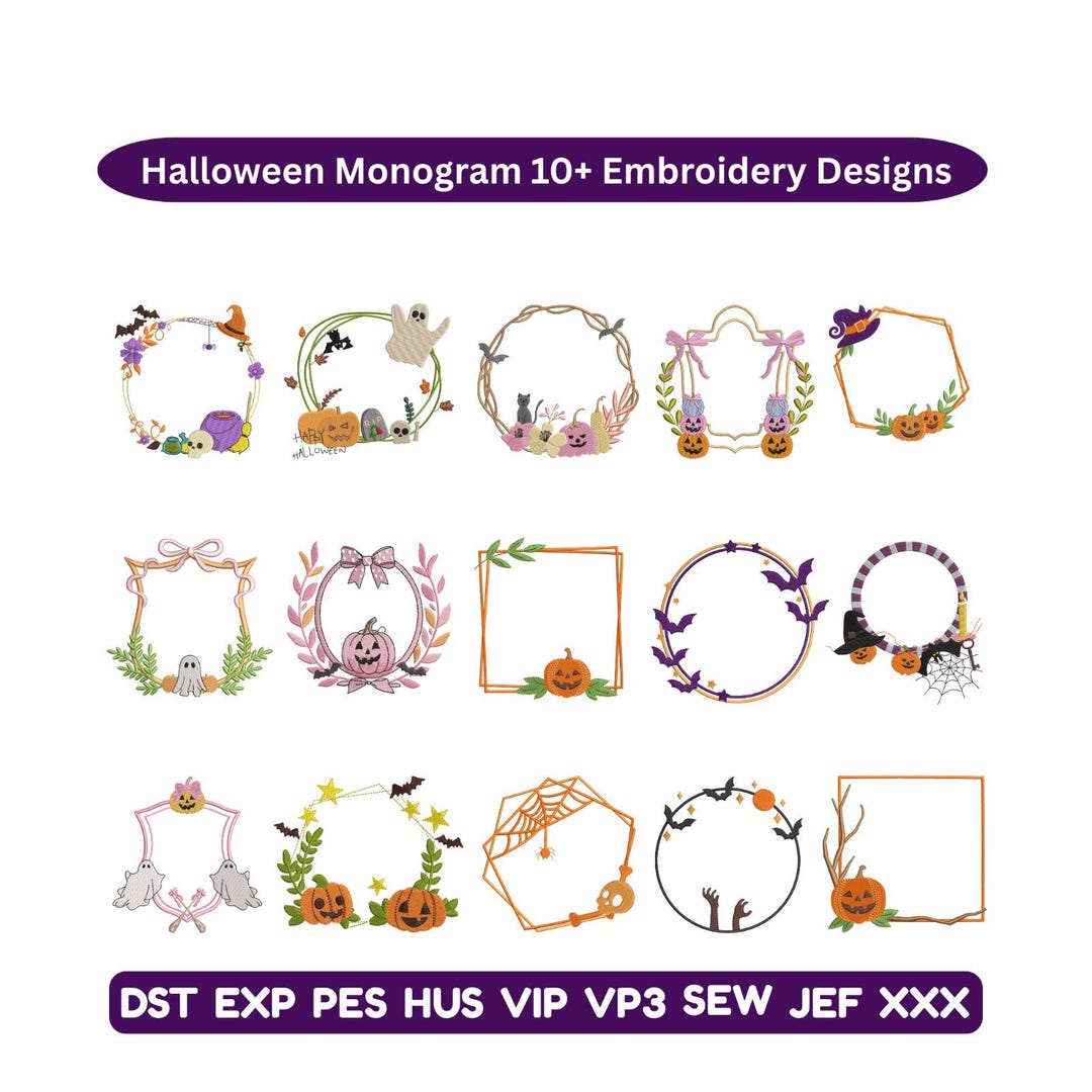 Embroidery Monogram Design Bundle Halloween Monogram Frame Embroiery Ghost Crest Grand ...