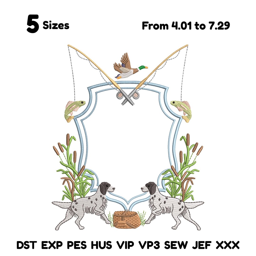 Fishing Crest Frame Embroidery File Cute Mallard Duck Machine ...