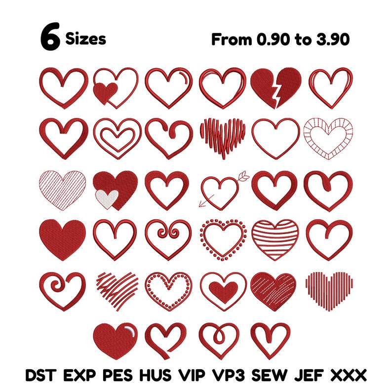 Hearts Embroidery Design | Set Small Heart Embroidery | Mini Heart ...