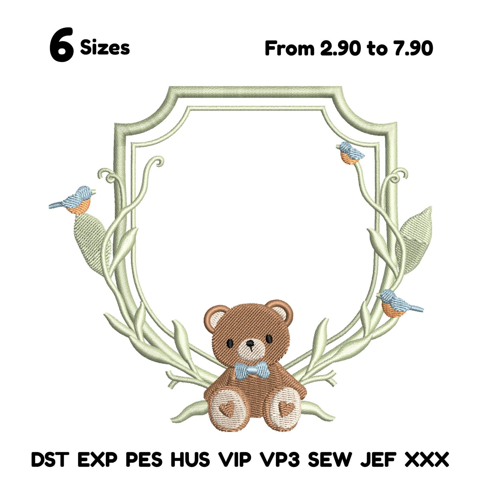 Bear Wreath Crest Frame Embroidery Design Newborn Birthday Frame ...