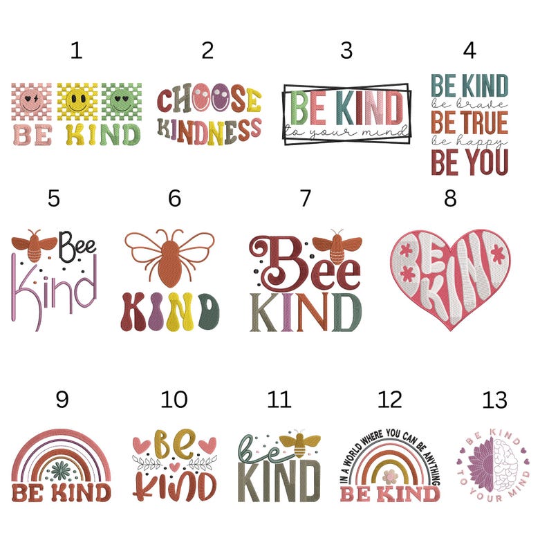 Be Kind Machine Embroidery Design Bundle Kindness Quotes Embroidery ...